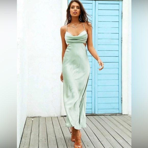 Dresses | Mint Green Satin Dress | Poshmark